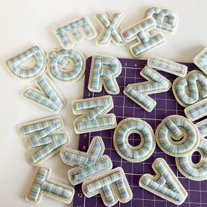 3D Blue Letter Alphabet Embroidery Patches Diy Sew or Iron on Patches ...
