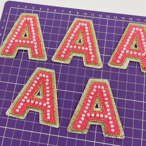 Dark Pink Beads Letter Alphabet Patch for Clothes Iron on Garment ...