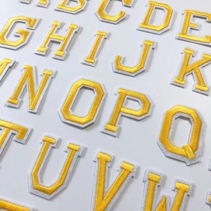 Yellow Letters Alphabet Embroidered Iron on Patches for Clothing Jacket ...