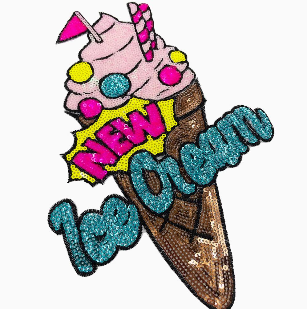 Sequins Ice Cream Embroidered Iron on Patches Diy Patch for Clothing ...