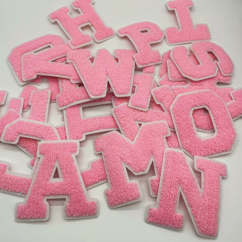 Pink Letters Chenille Embroidered Iron on Patch Applique Diy Name Badge ...