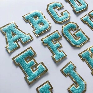 Blue Chenille Embroidered Letters Iron on Patch Applique for Kid ...