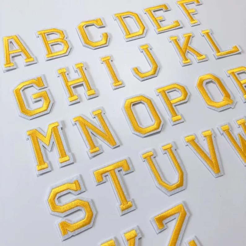 Yellow Letters Alphabet Embroidered Iron on Patches for Clothing Jacket ...