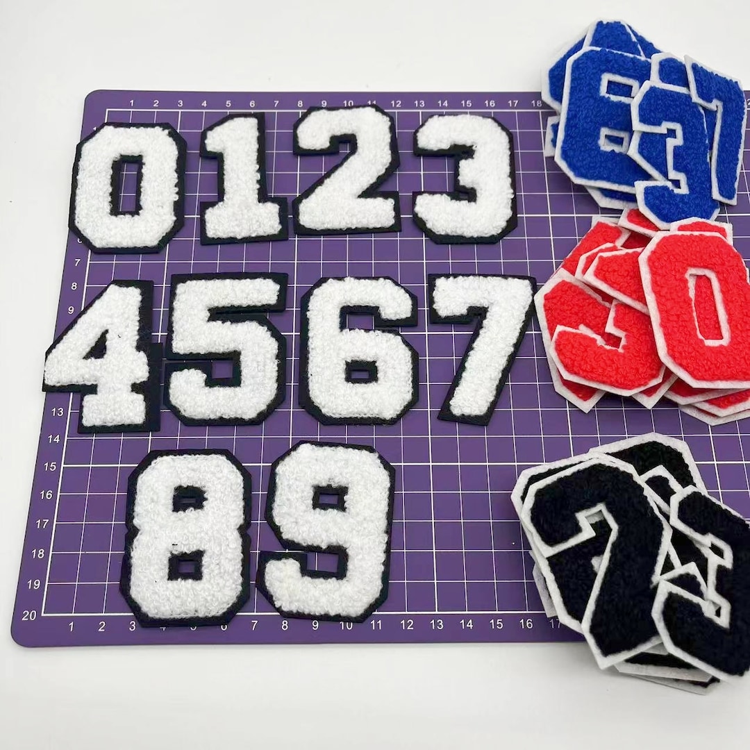 White/blue/black Number Chenille Embroidered Iron on Patch Applique Diy ...