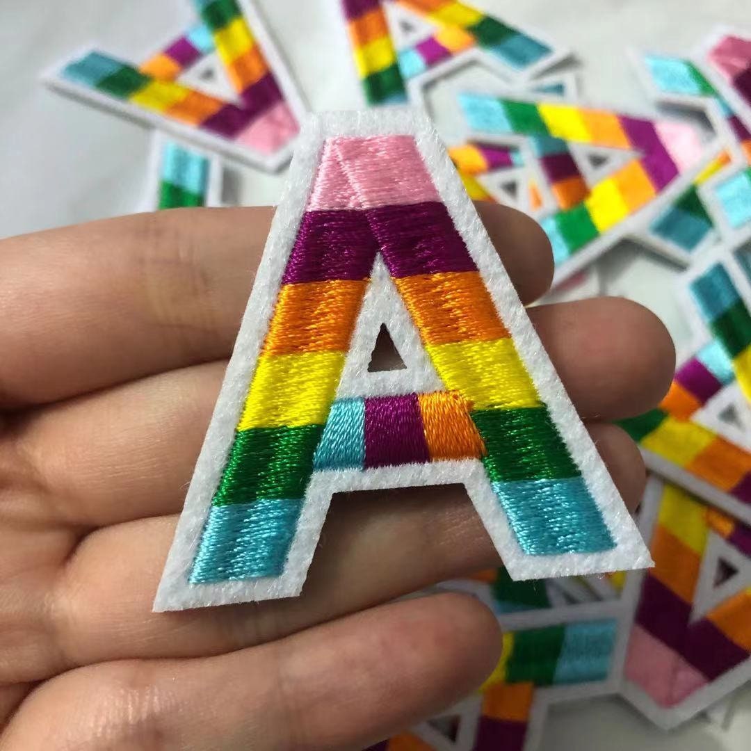 Rainbow Letters Alphabet Embroidered Iron on Patches for Clothing Bags ...