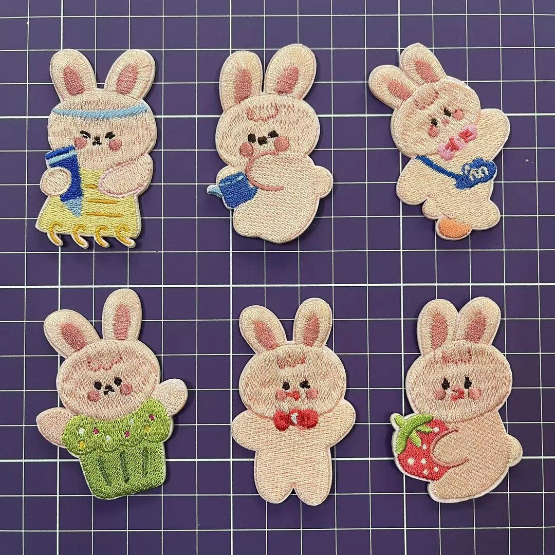 Cartoon Rabbit Embroidered Stick on Patch for Kids Clothing Bag Laptop ...