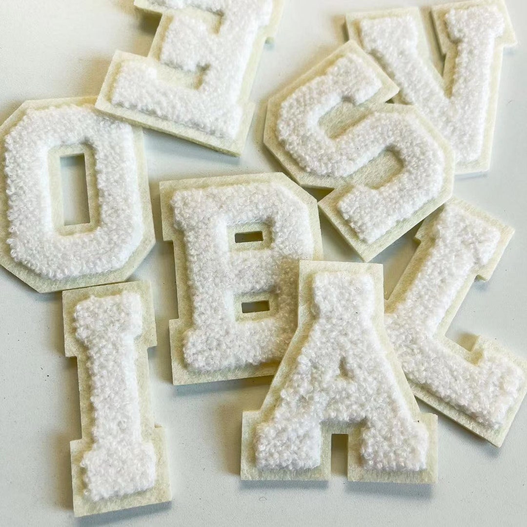 White Chenille Embroidered Letters Sewn on Applique Patches for ...