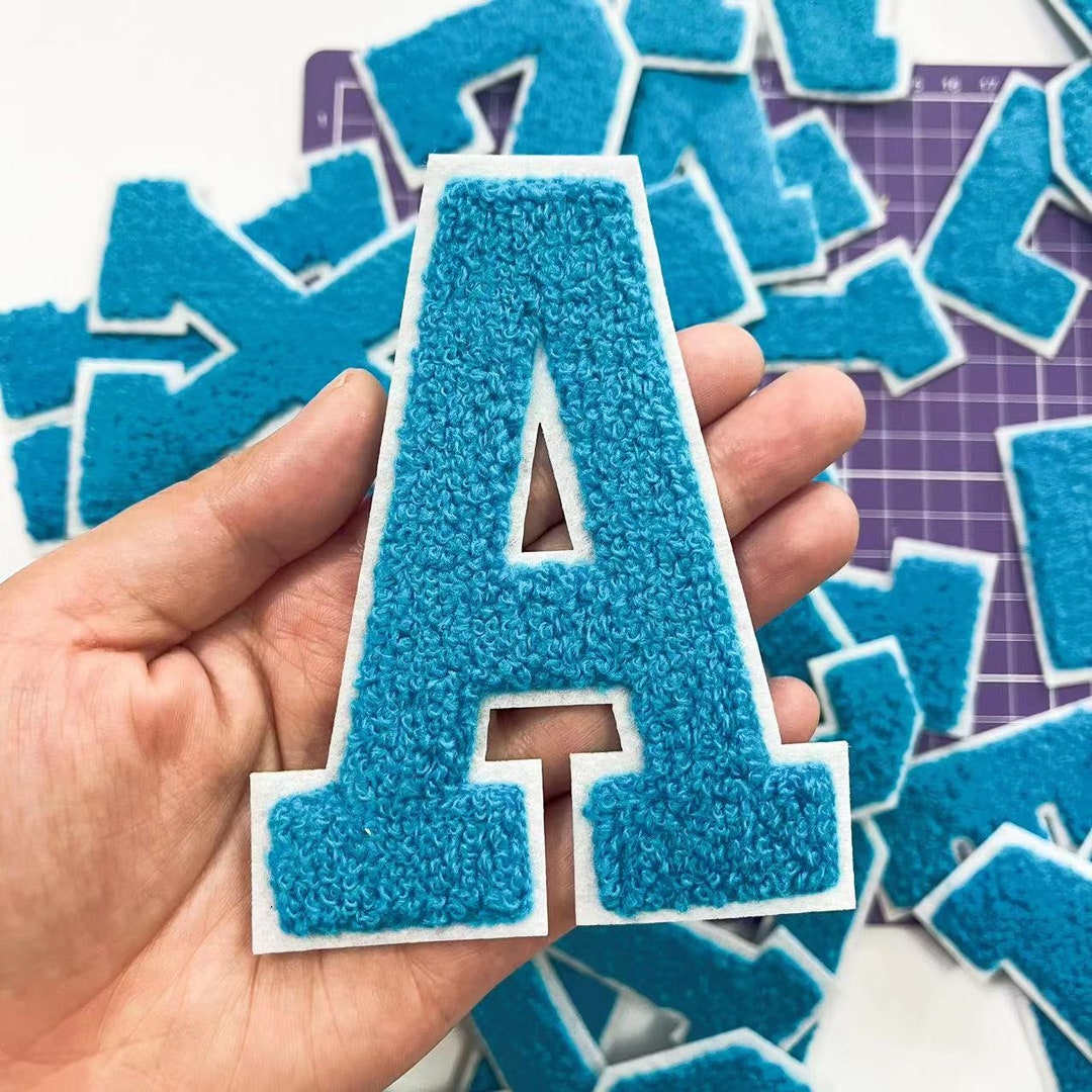 Large Blue Letters Chenille Embroidered Iron on Patch Applique Diy Name ...