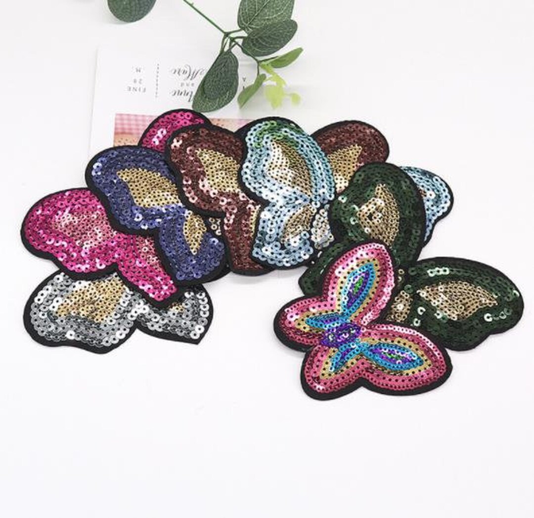 5pieces Butterfly Sequins Embroidery Sew on Patch Applique for Clothing ...