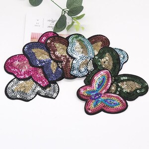 5pieces Butterfly Sequins Embroidery Sew on Patch Applique for Clothing ...