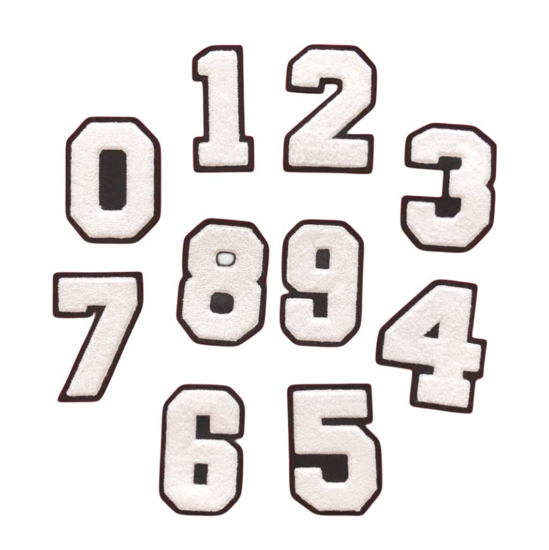 White Number Chenille Embroidery Sew on Patches Applique for Bags, Hat ...
