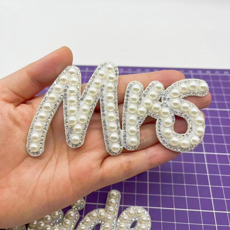 New Pearl Letter BABE / MRS Embroidered Patch Applique DIY Rhinestone ...