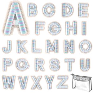 3D Blue Letter Alphabet Embroidery Patches Diy Sew or Iron on Patches ...