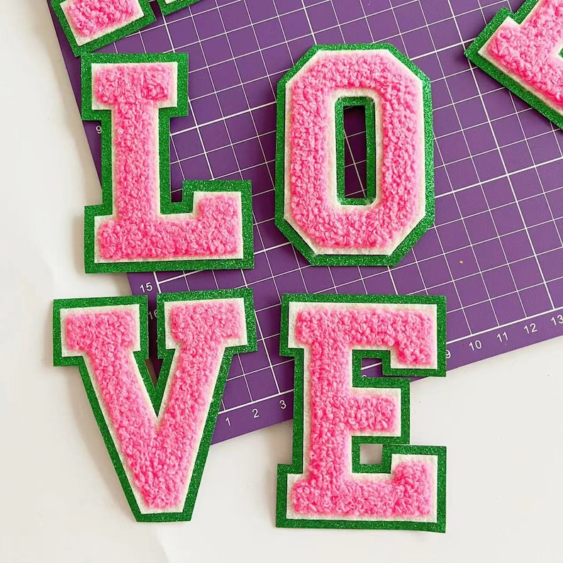 New Pink Letters Chenille Embroidered Iron on Patch Applique Diy Name ...