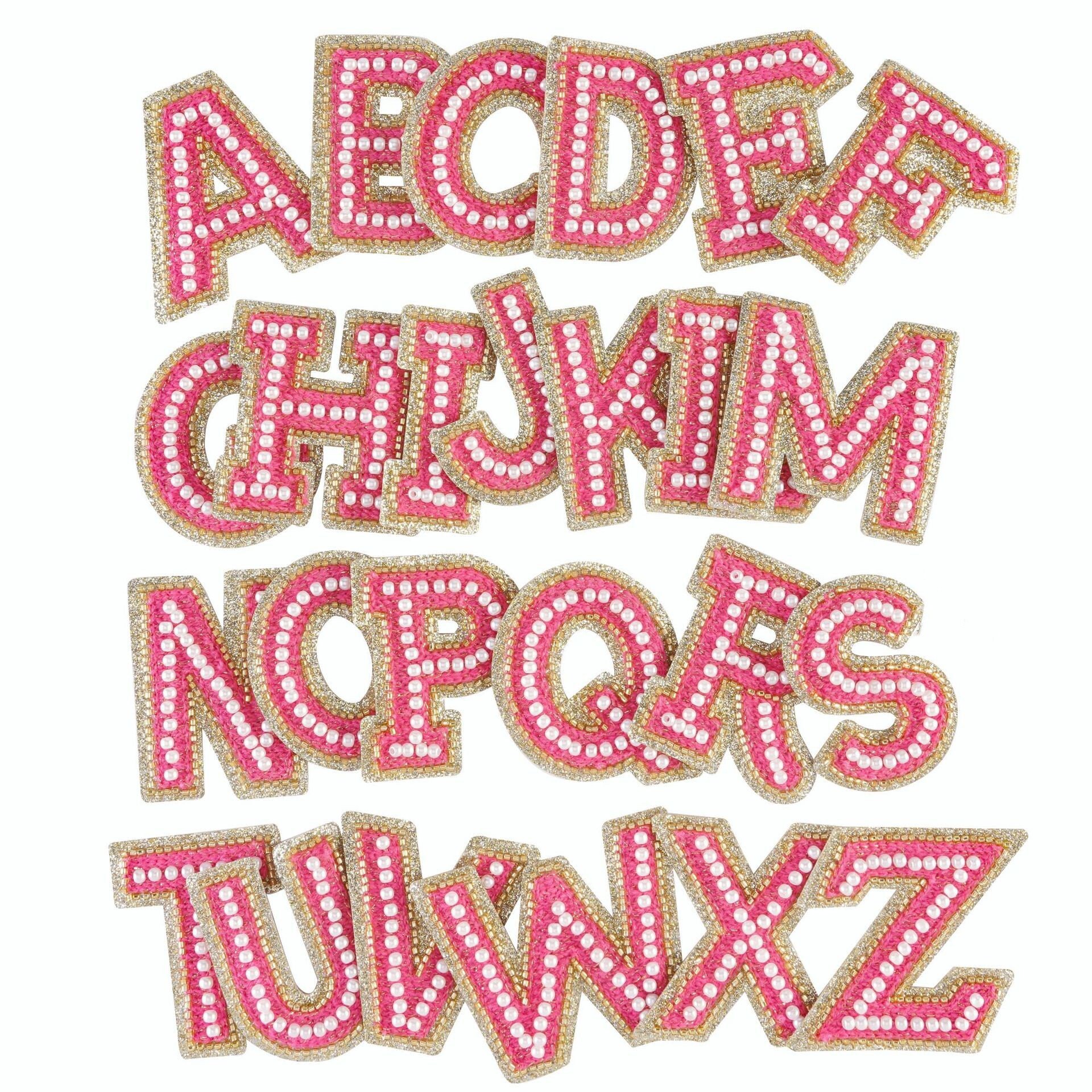 Dark Pink Beads Letter Alphabet Patch for Clothes Iron on Garment ...