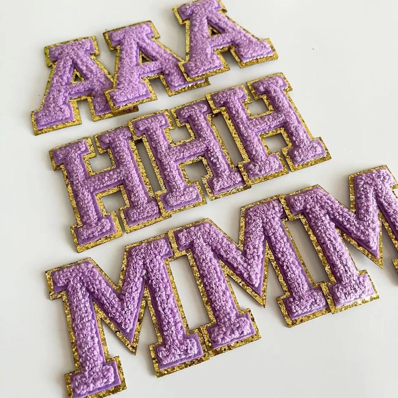 Purple Chenille Embroidered Letters Iron on Patch Applique for Kid ...