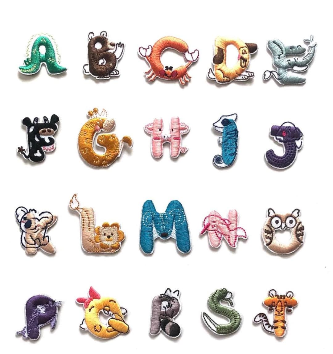Cartoon Animal Letters Alphabet Embroidered Stick on Patches for ...