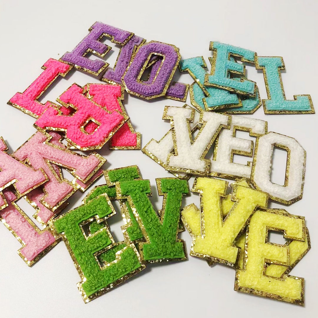 Multicolor Chenille Embroidered Letters Stick on Patch for Clothing Bag ...