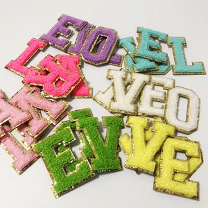 Multicolor Chenille Embroidered Letters Stick on Patch for Clothing Bag ...