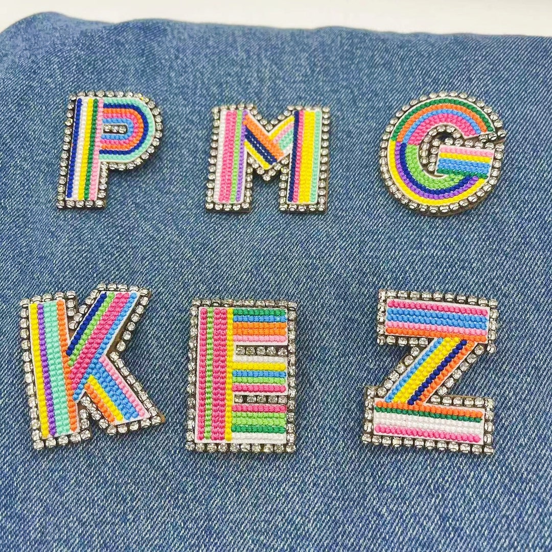 New Colorful Letters Embroidered Patch Alphabet Brooch Crystal Applique ...