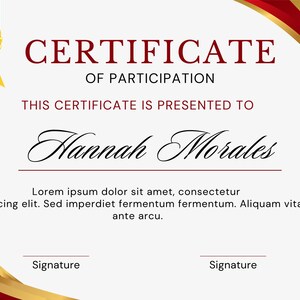 Editable Participation Award Certificate, Certificate of Participation ...