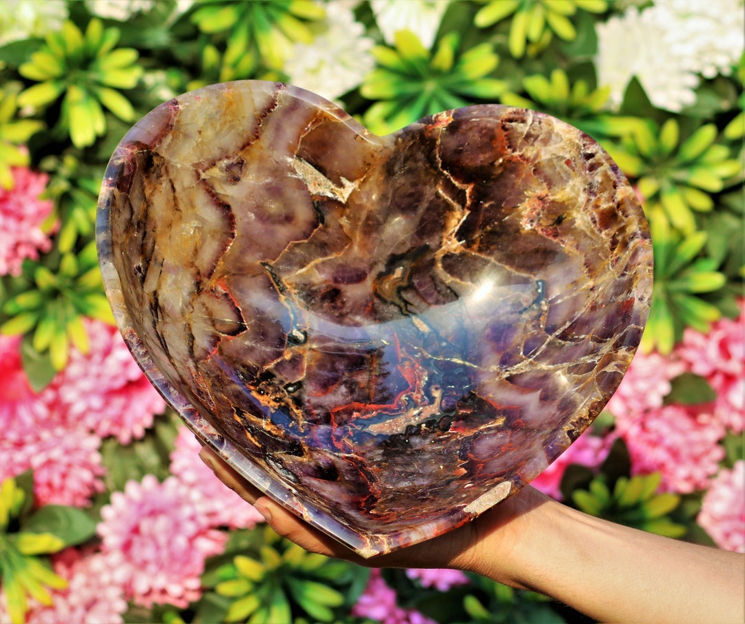 11" Auralite 23 Stone Heart Shape Bowl , Brilliant Crystal ,mineral ...