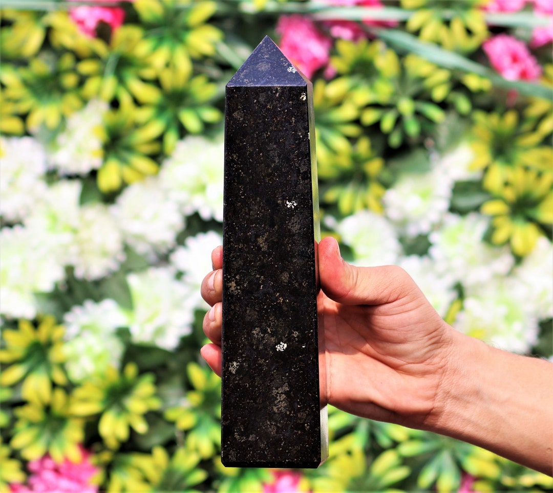 23CM Large Natural Black Coppernite Metaphysical Chakra Stone Aura Hand ...