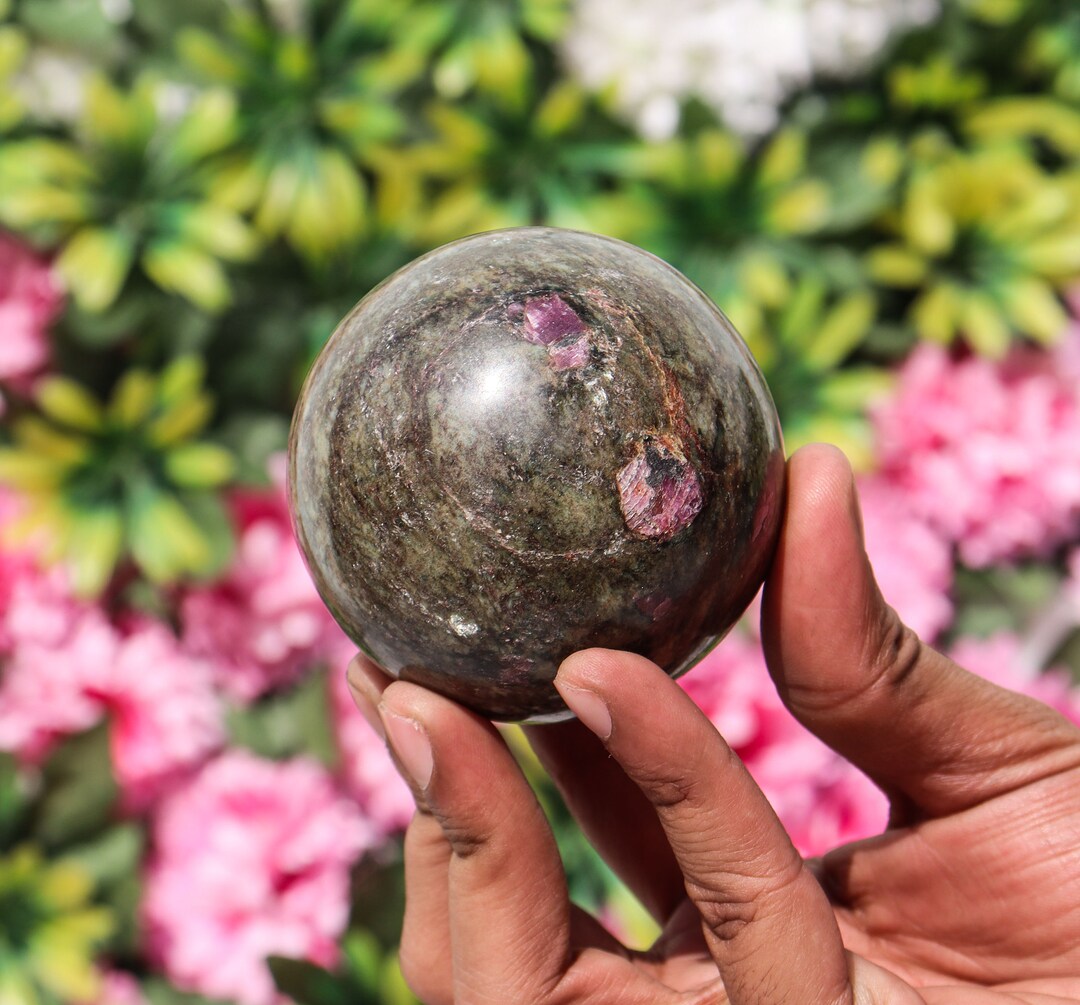 Energy Power Stone Ball Handmade 65MM Pink Ruby Matrix Sphere, Chakra Aura Healing, Thoughtful ...