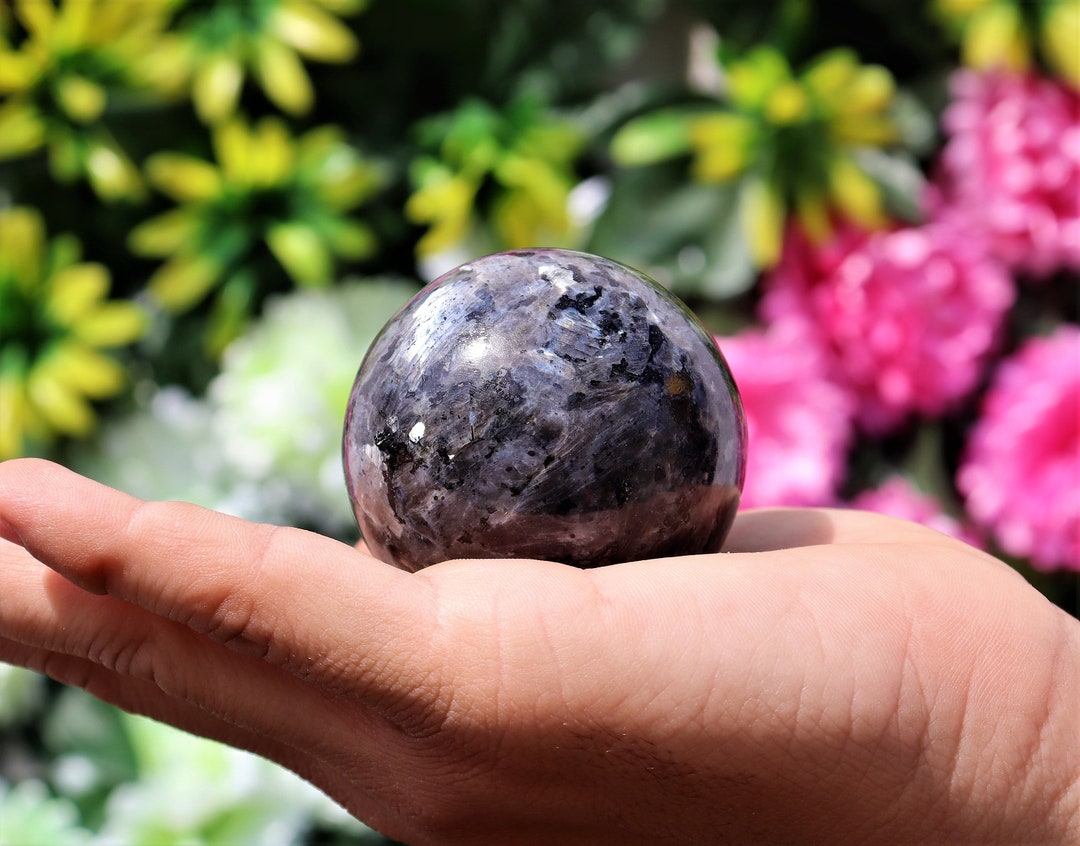 Mini 50MM Larvikite Blue Pearl Divination Ball , Brilliant Crystal , Mineral Specimen , Home ...