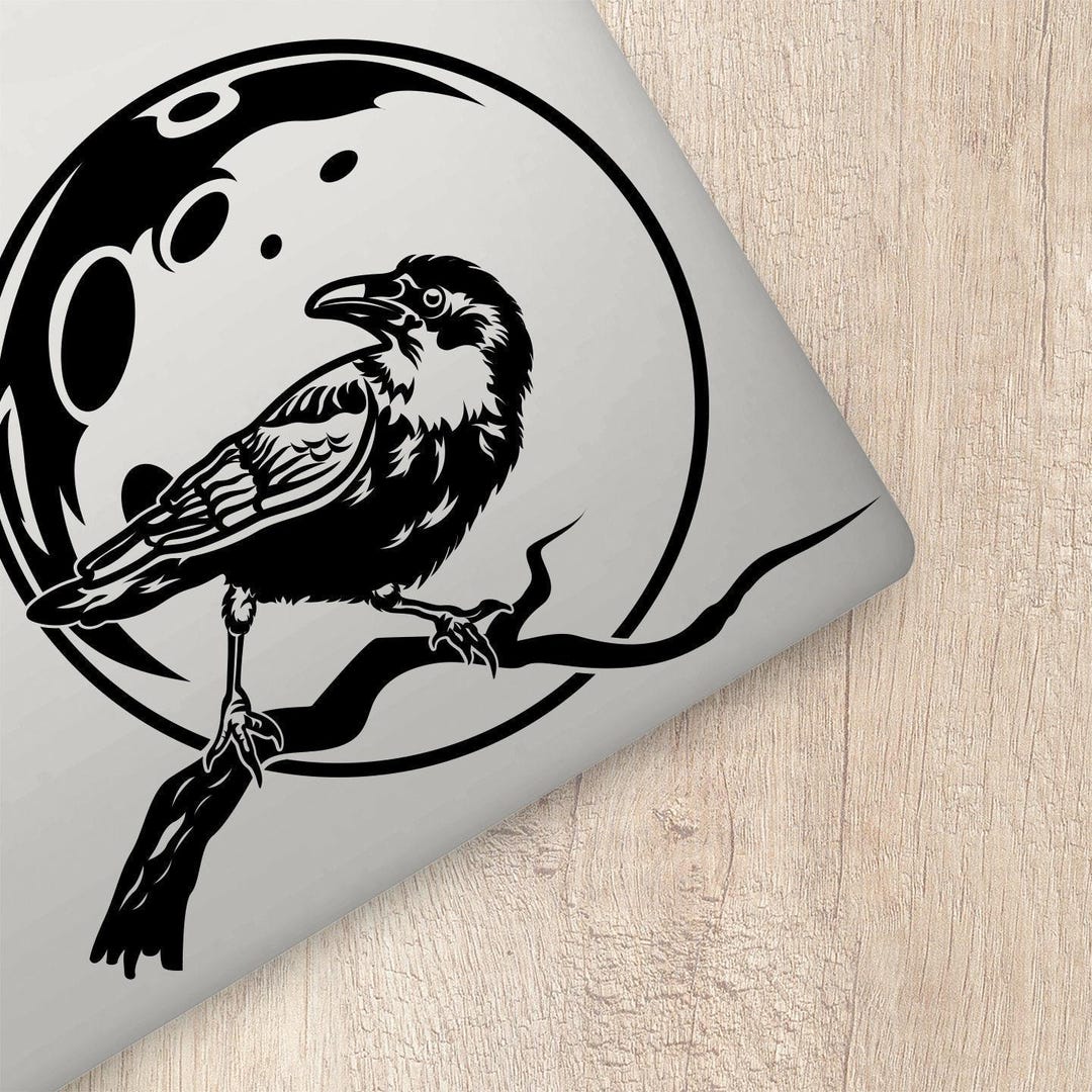 Raven Sticker | Raven in Moonlight | Crow Stickers | Pagan Stickers for ...
