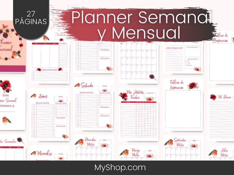 Spanish Weekly Planner | Printable Planner | Weekly Planner | Undated ...