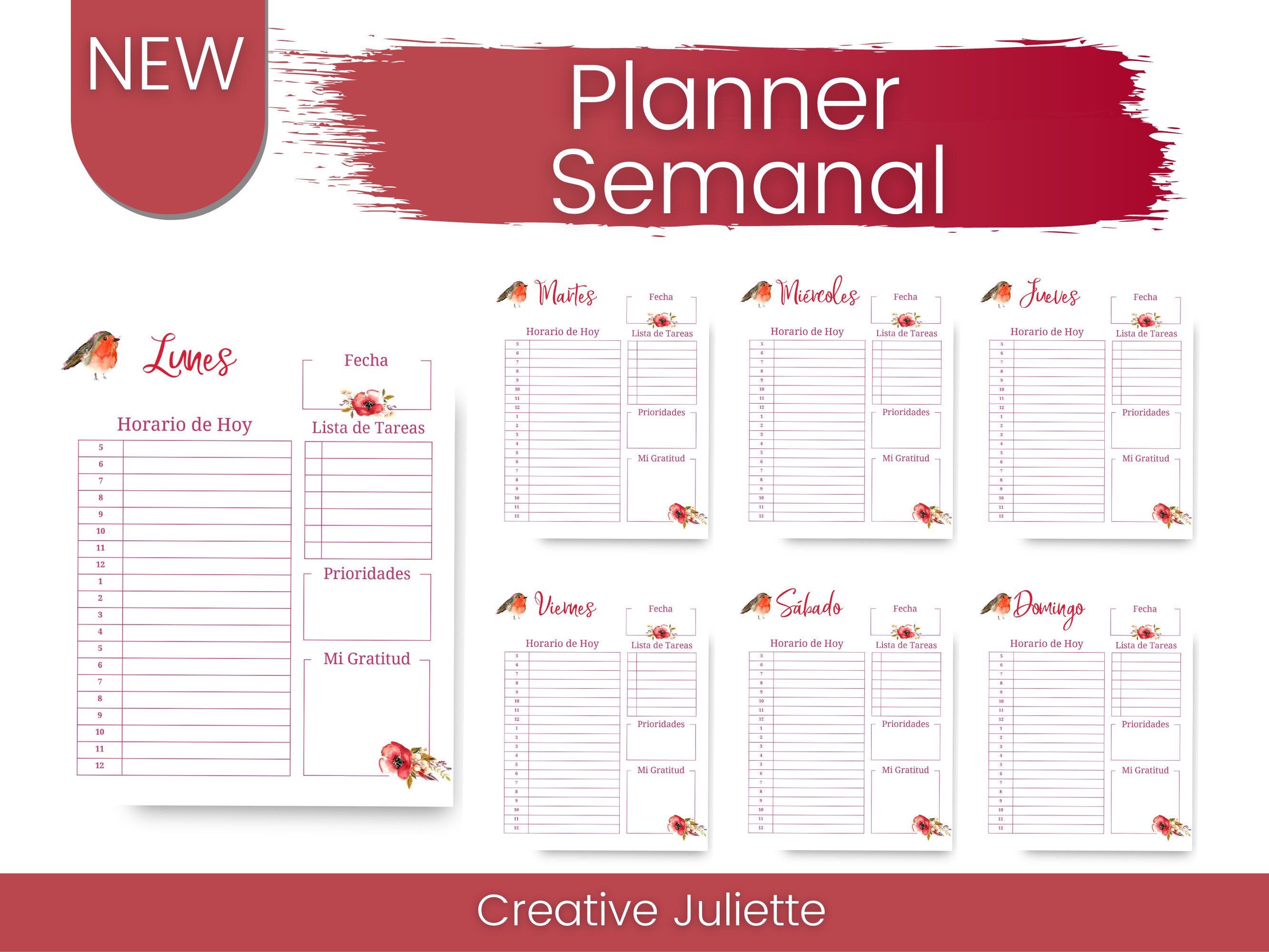 Spanish Weekly Planner | Printable Planner | Weekly Planner | Undated ...