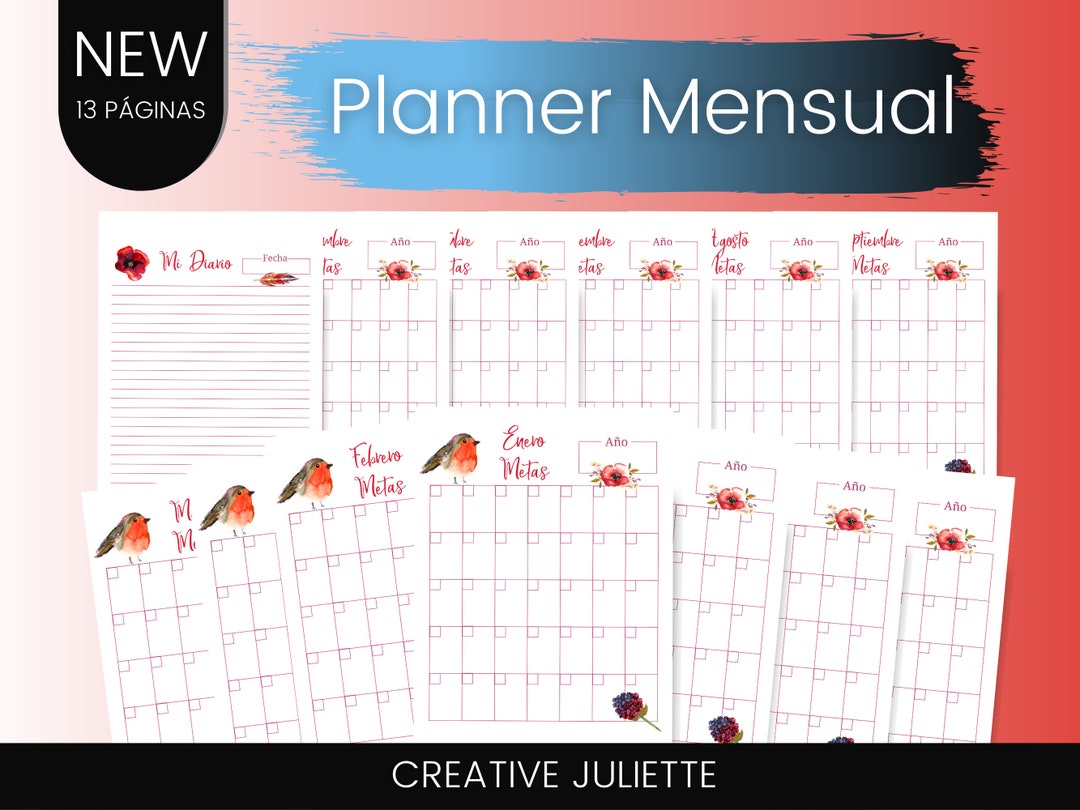 Spanish Monthly Planner | Printable Planner | Monthly Planner | Undated ...