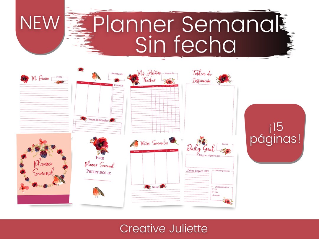 Spanish Weekly Planner Printable Planner Weekly Planner Undated Planner ...