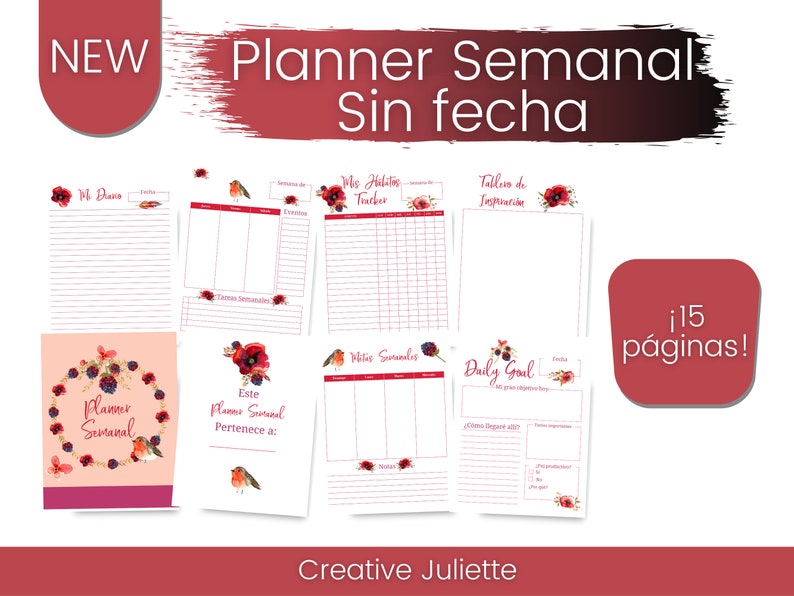 Spanish Weekly Planner | Printable Planner | Weekly Planner | Undated ...