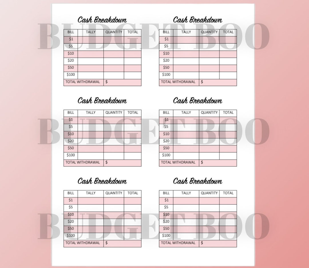 PRINTABLE PDF DOWNLOAD Cash Breakdown / Denomination - Etsy