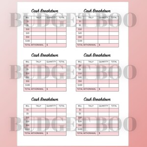 PRINTABLE PDF DOWNLOAD Cash Breakdown / Denomination - Etsy