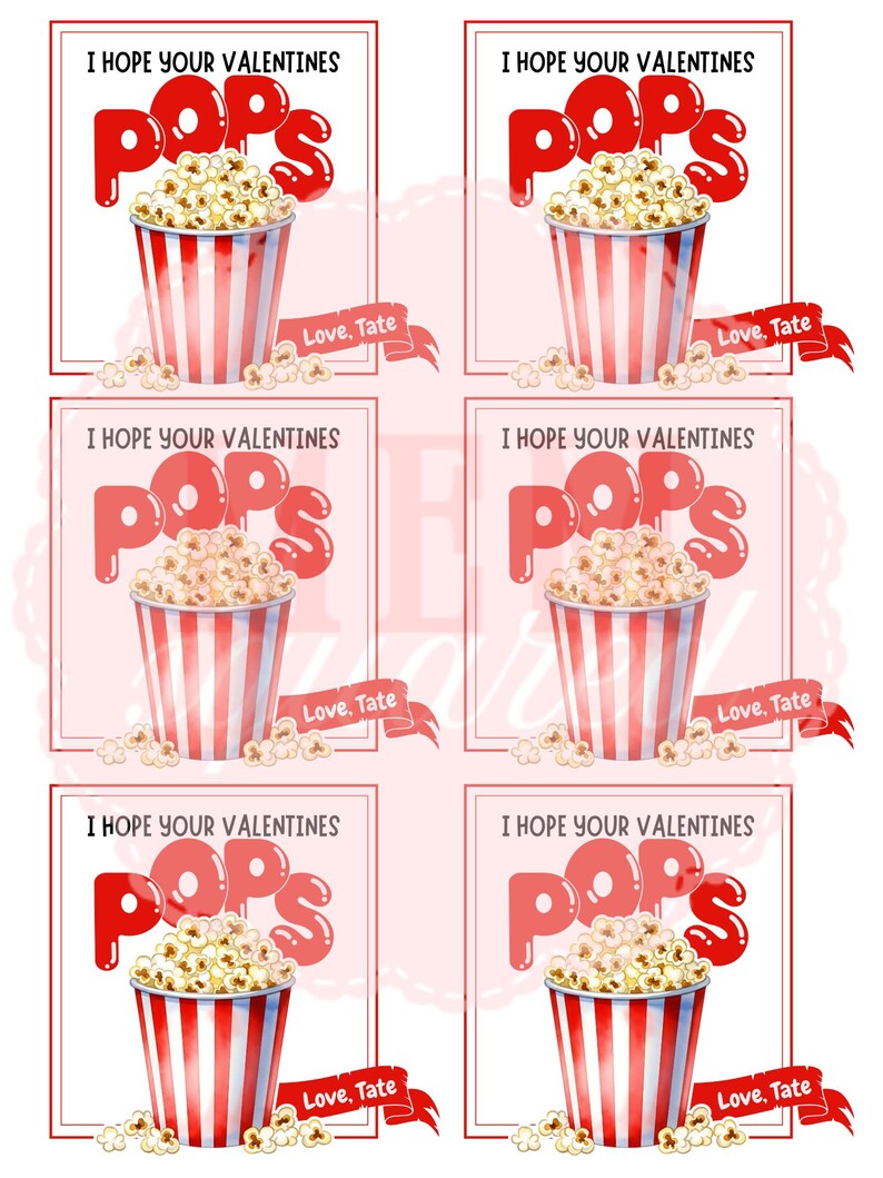 Popcorn Valentine Gift Tag | I Hope Your Valentine Pops | Printable ...