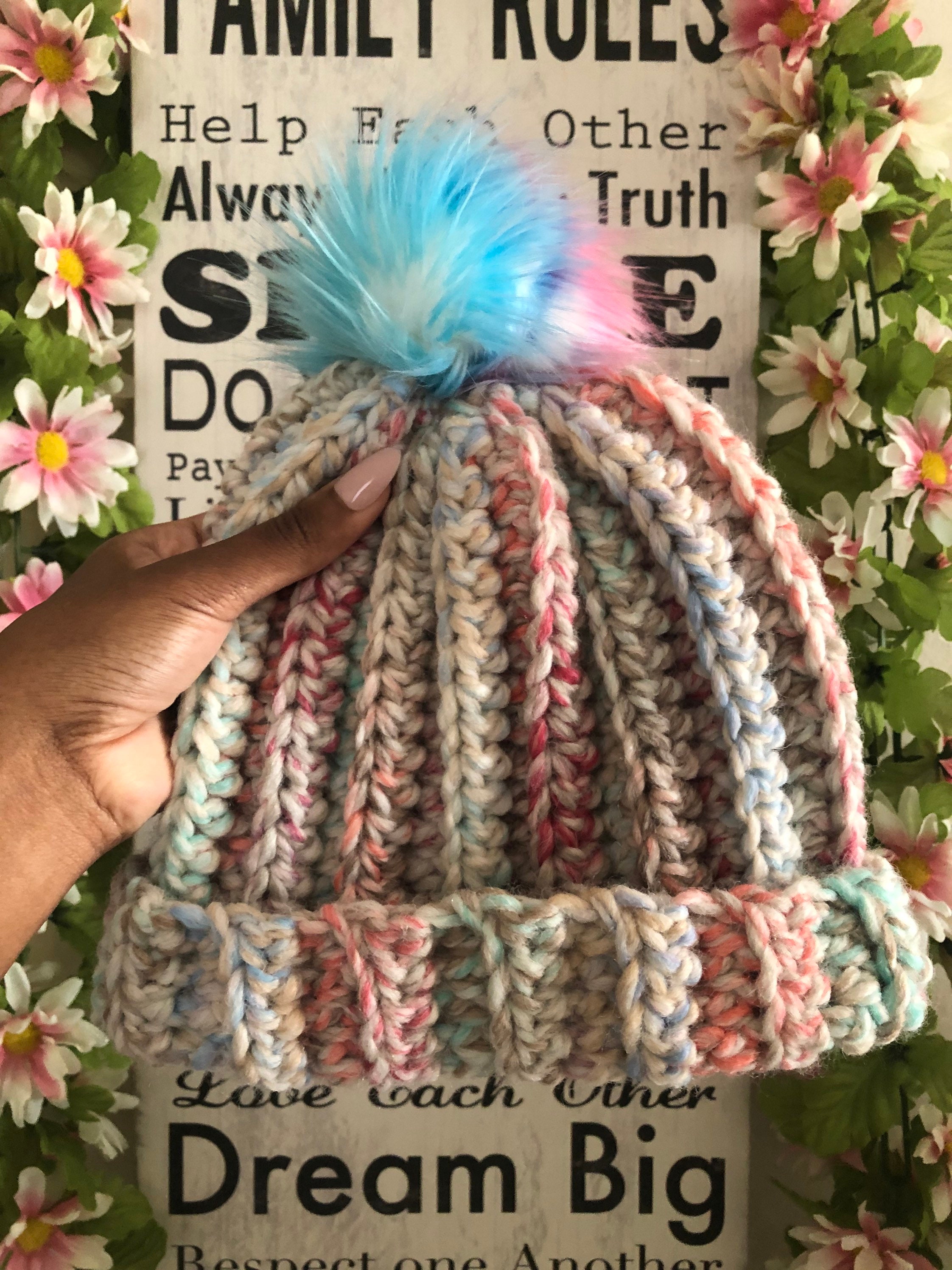 Tik Tok Beanie Hat Pastel Rainbow Crochet Hat Crochet Winter | Etsy