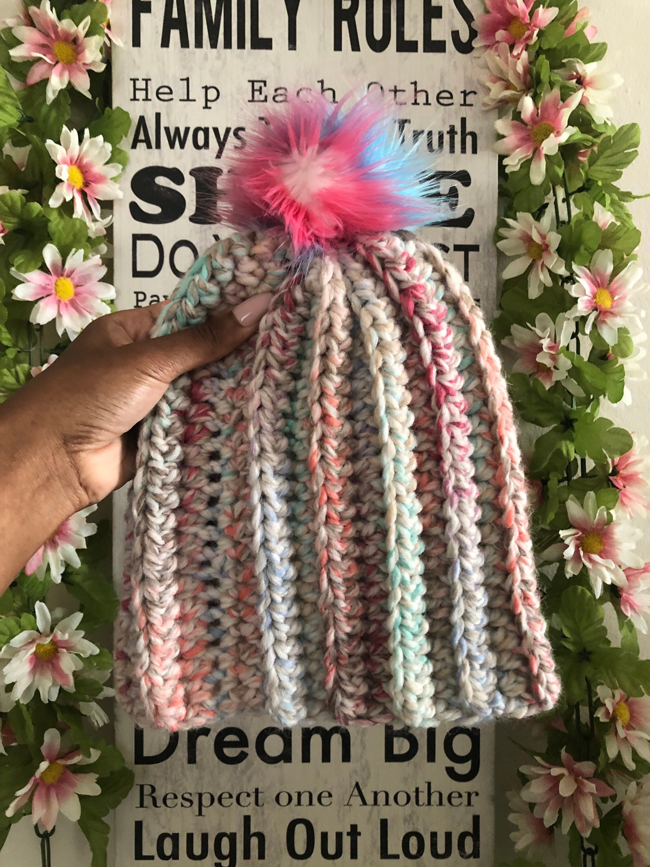 Tik Tok Beanie Hat Pastel Rainbow Crochet Hat Crochet Winter | Etsy