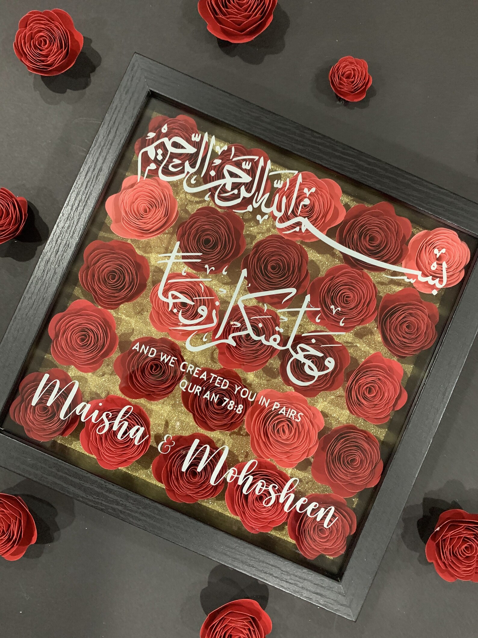 Custom Calligraphy 3D Flower Shadow Box all Languages Nikkah | Etsy