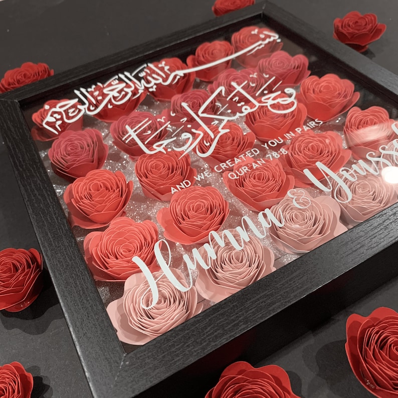 Custom Calligraphy 3D Flower Shadow Box all Languages Nikkah | Etsy