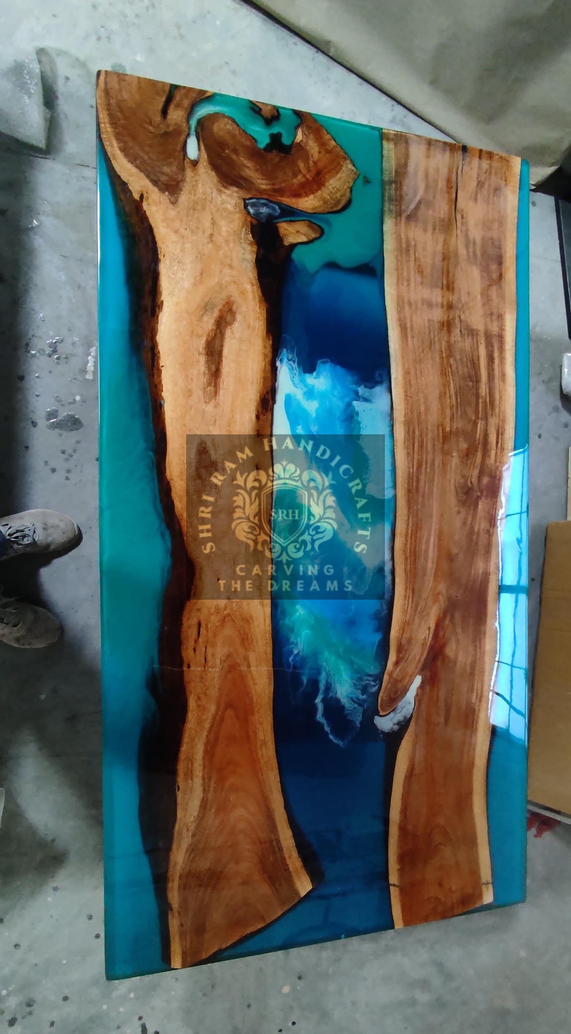 Cloud Image in Epoxy River Table Aqua Blue Color Under Water Swirl ...