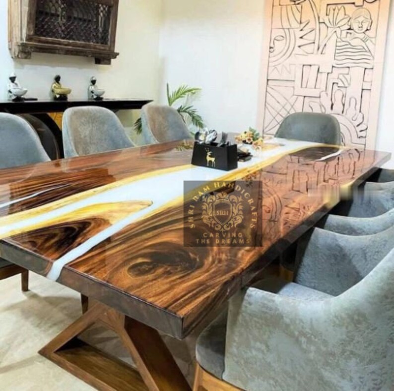 White Epoxy River Table Live Edge Epoxy Resin Tabletop Super Smooth ...