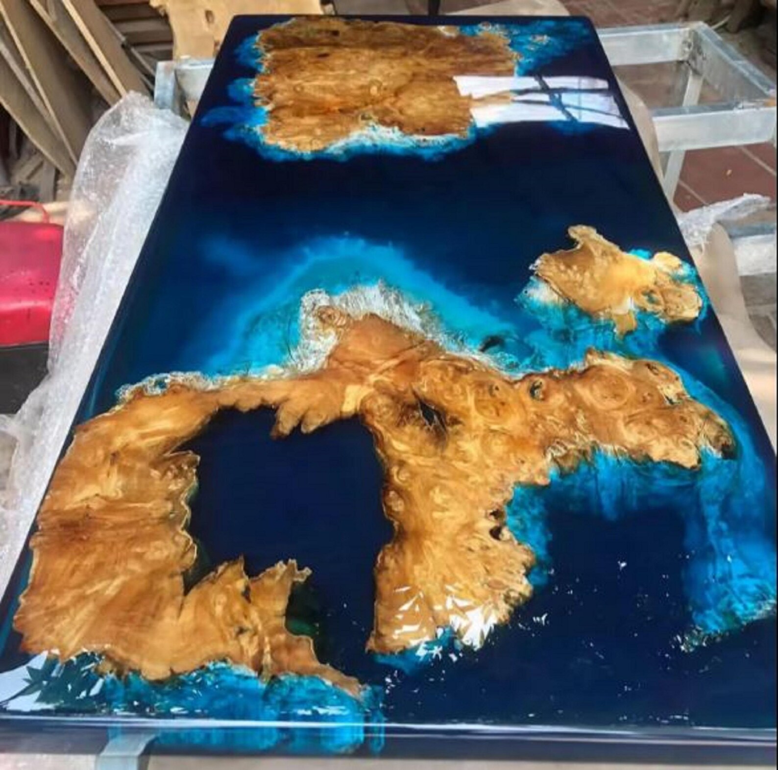 Live Edge Wood Epoxy River Table Navy Blue Color Deep Ocean Epoxy Resin ...