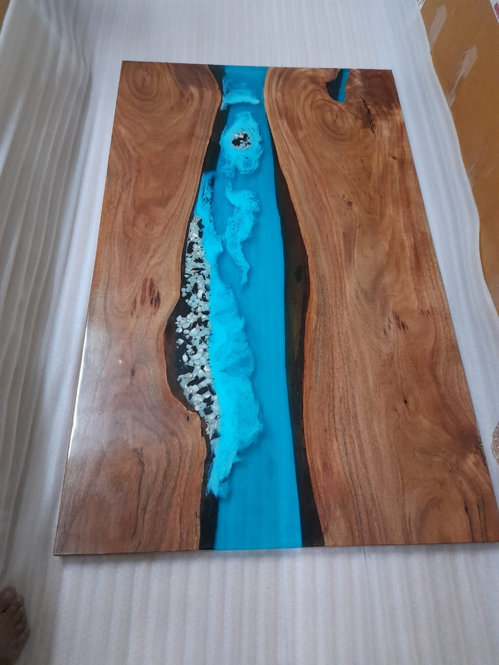 Acacia Wood River Table Top, Blue Green Epoxy Resin Swirl - Etsy