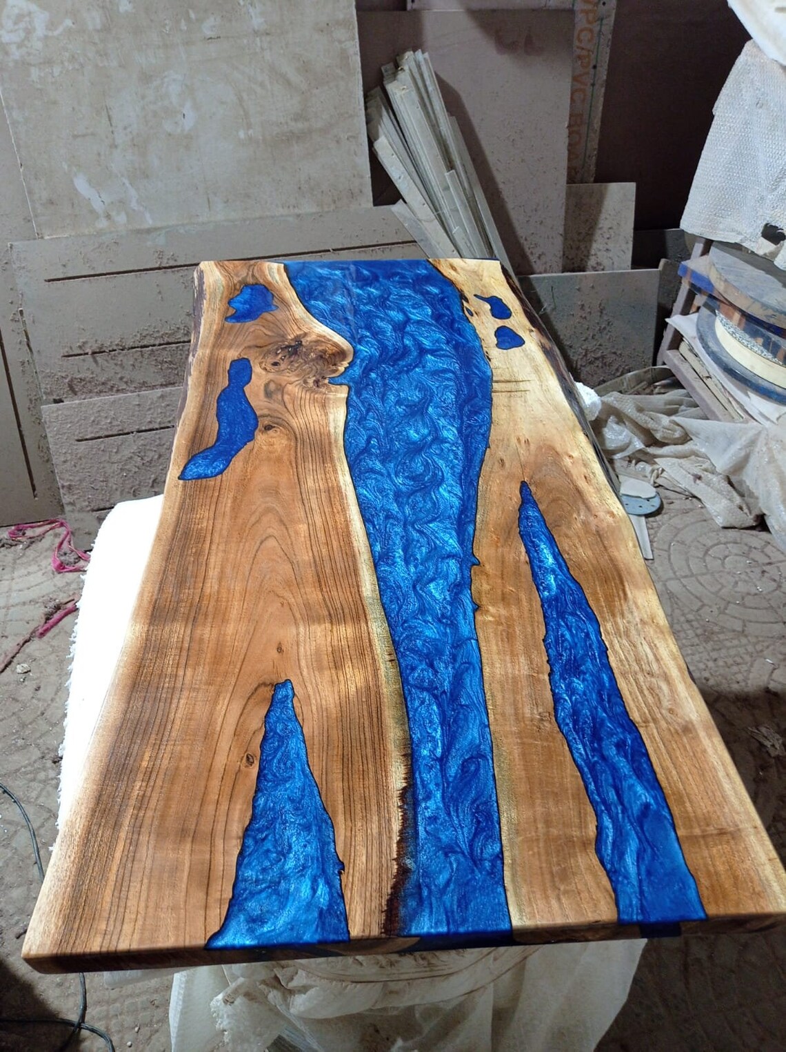 Acacia Wood River Table Top, Blue Green Epoxy Resin Swirl - Etsy