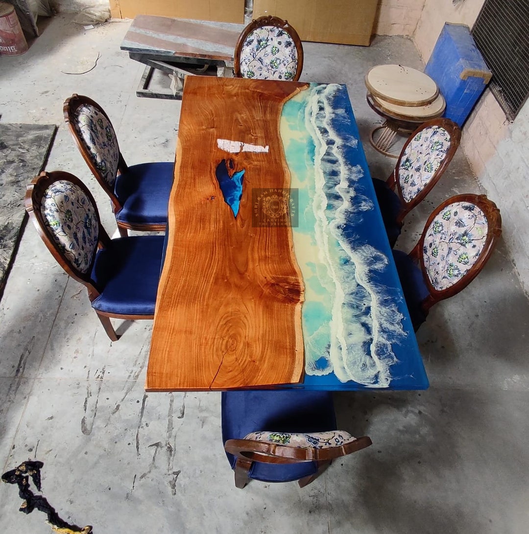 Blue Coffee Table Resin River Custom Dining Table Live Edge Wood Table ...