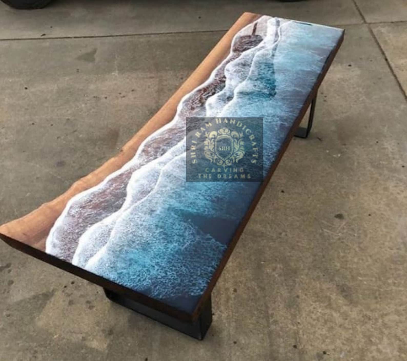 Water Wave Epoxy River Tabletop Blue and Black Water Epoxy Resin River ...