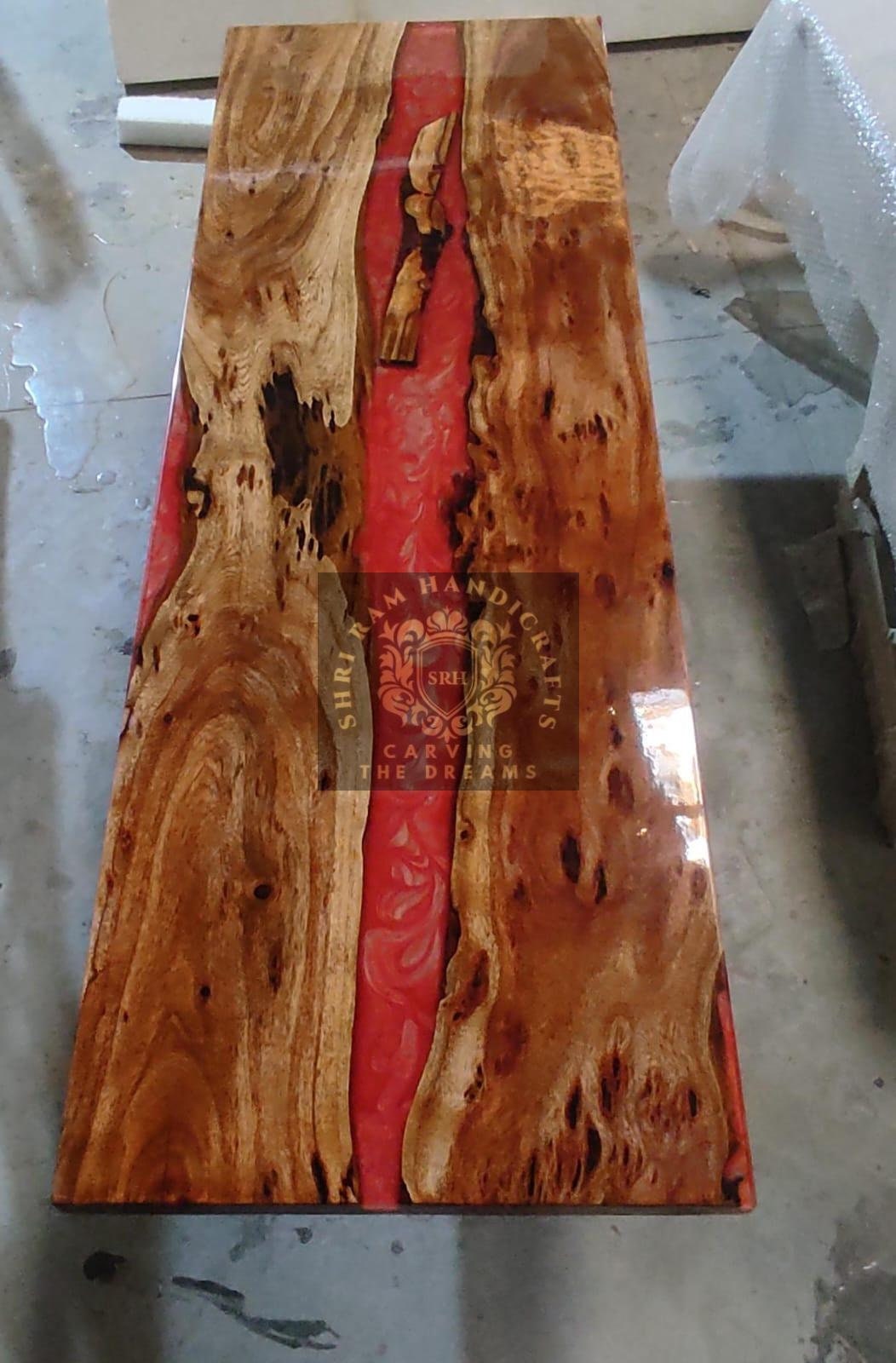 Red Epoxy Coffee Table Rustic Dining Table Resin River Live Edge Wood ...